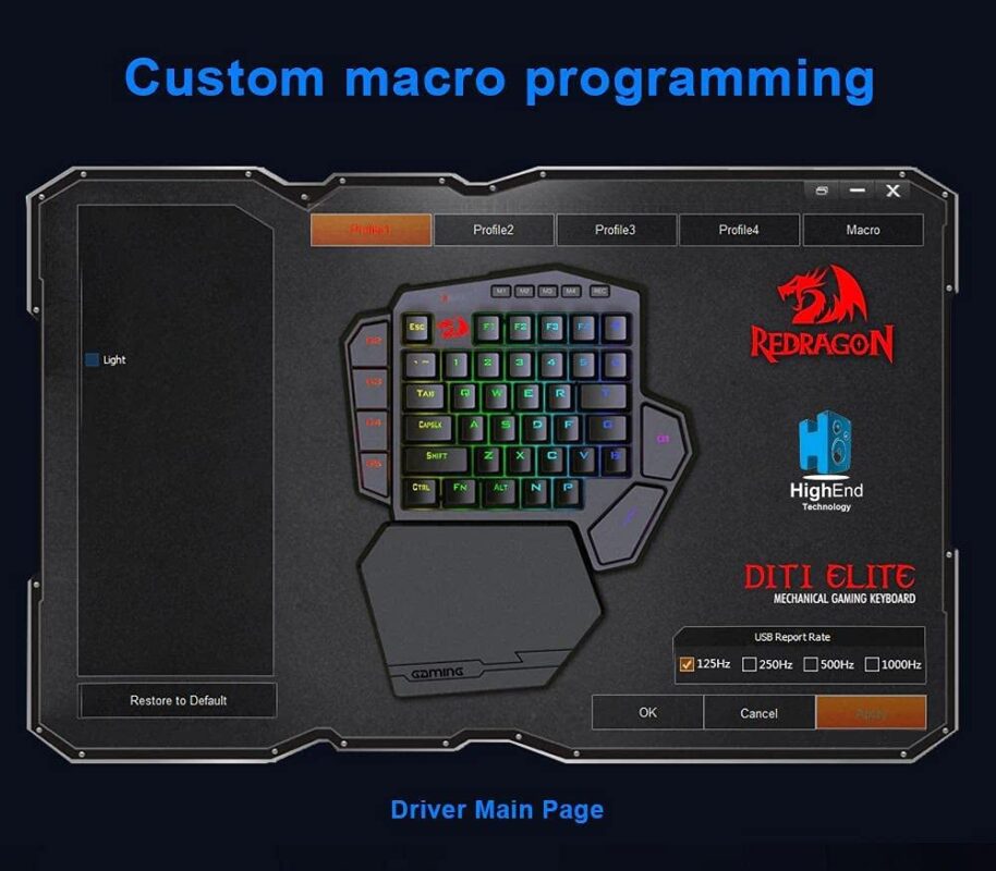 Redragon DITI X K601 RGB One-handed Programmble Mechanical Gaming Keyboard Blue Switch - High ...