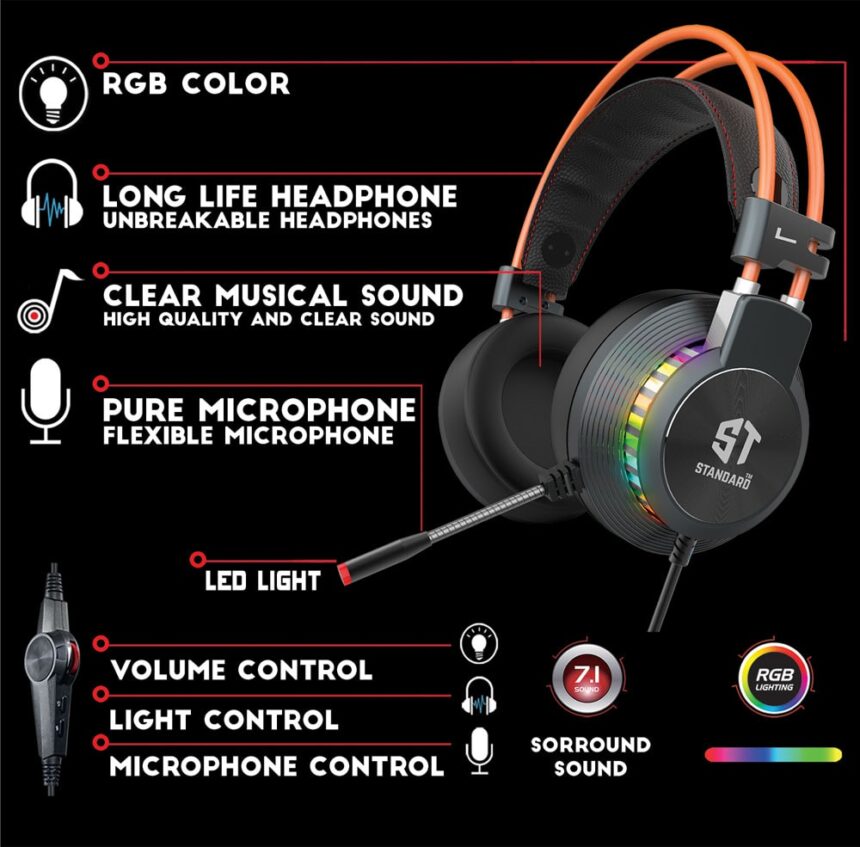 Standard ST GM-011 Gaming Headset With RGB LED Virtual Surround 7.1 ...