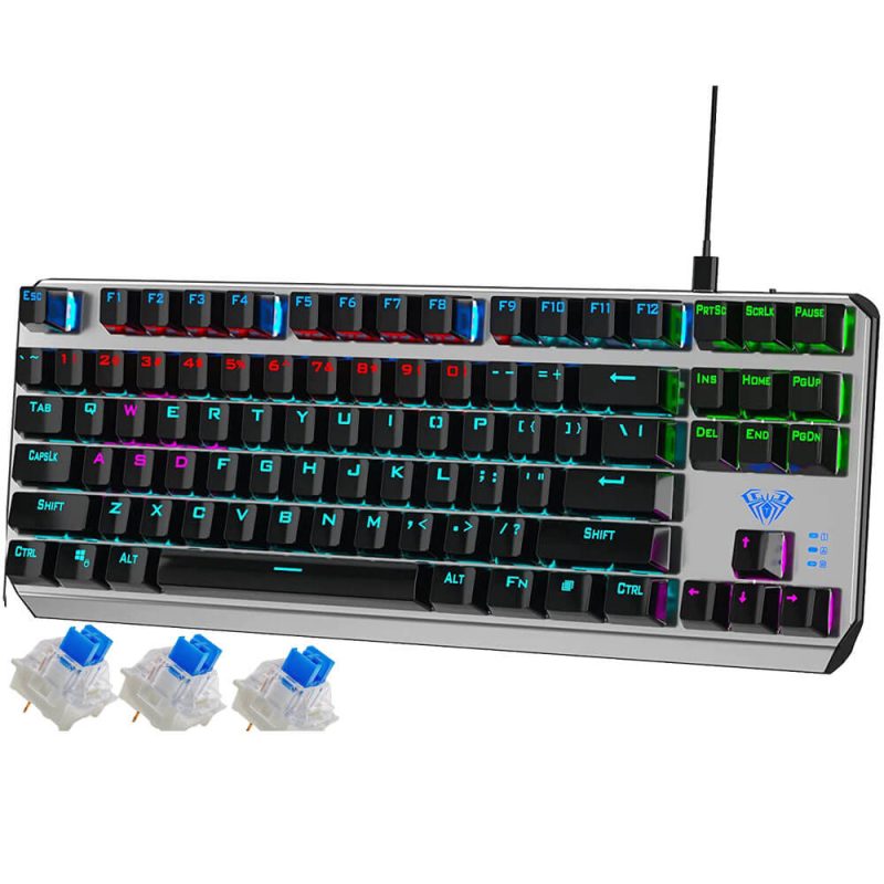 AULA F3087 Mechanical Gaming Keyboard with RGB Rainbow Backlit, ABS ...